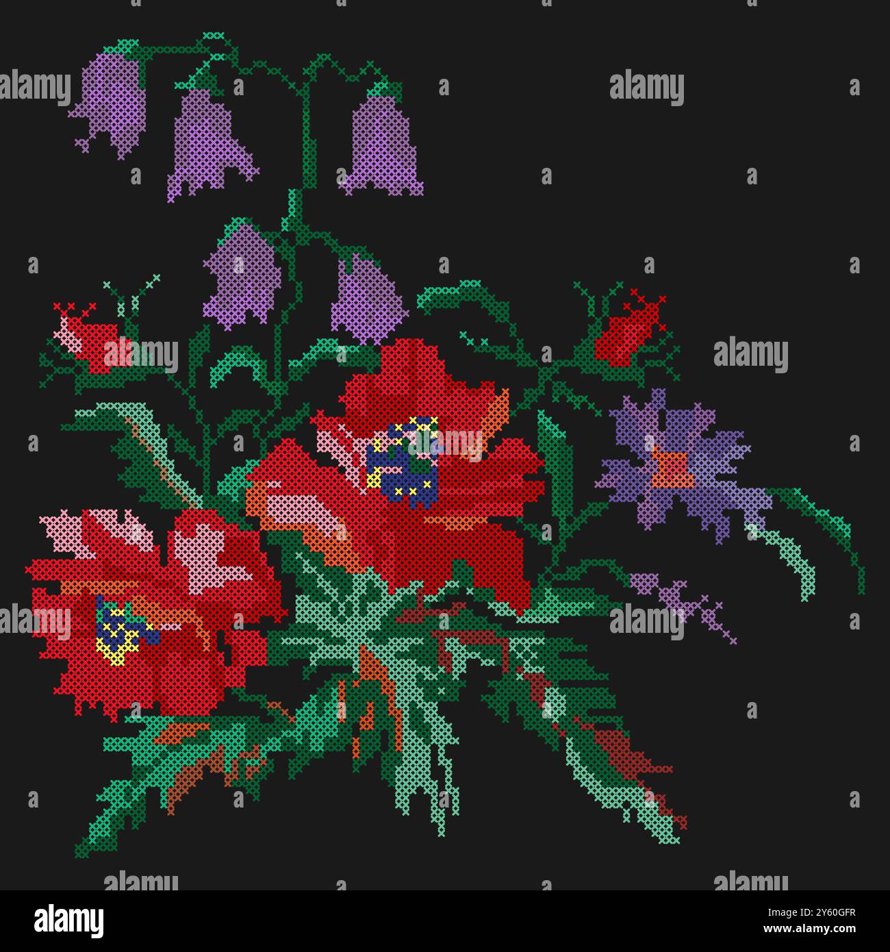 Cross stitch flowers, Ukrainian ethnic ornament. Floral embroidery ...