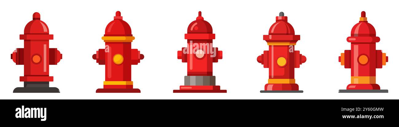 Fire hydrant icon. Set of red fire hydrant icons isolated on white ...