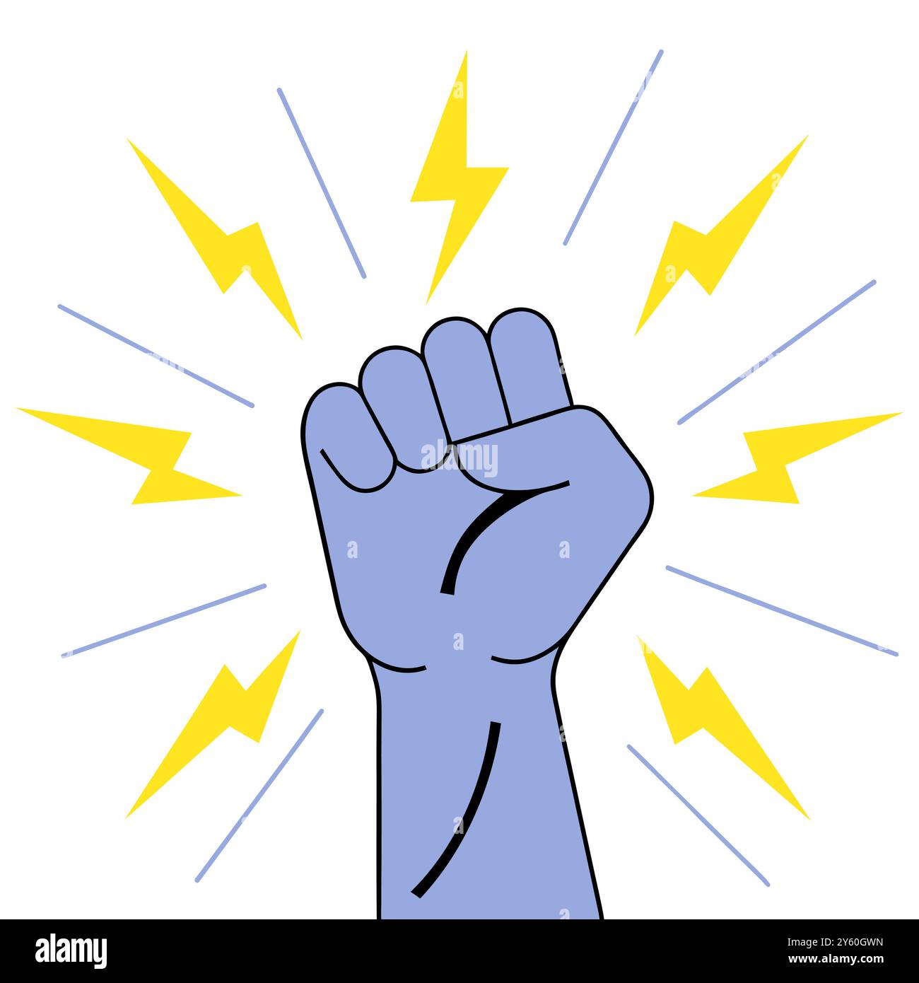 Protest fist with lightning. People protesting for human rights ...