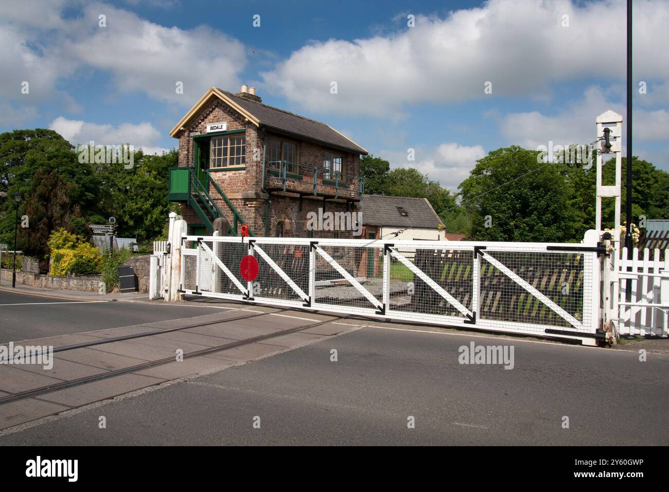 Bedale signal box at the level crossing, Wensleydale Heritage Railway ...