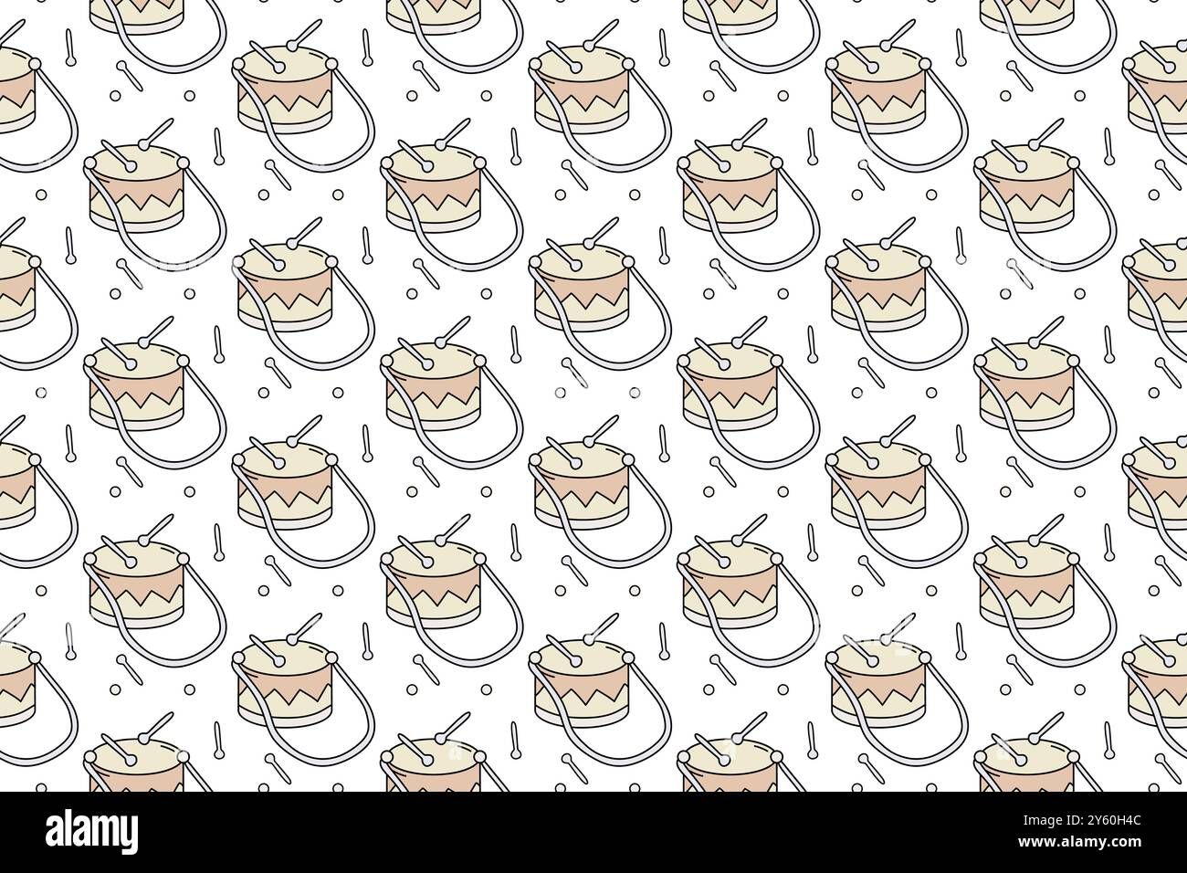 Seamless pattern with drums and drum sticks on White background. Flat ...