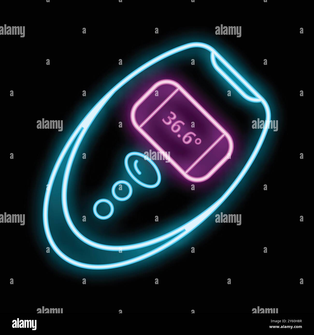 Neon sign showing a digital medical infrared non contact thermometer ...