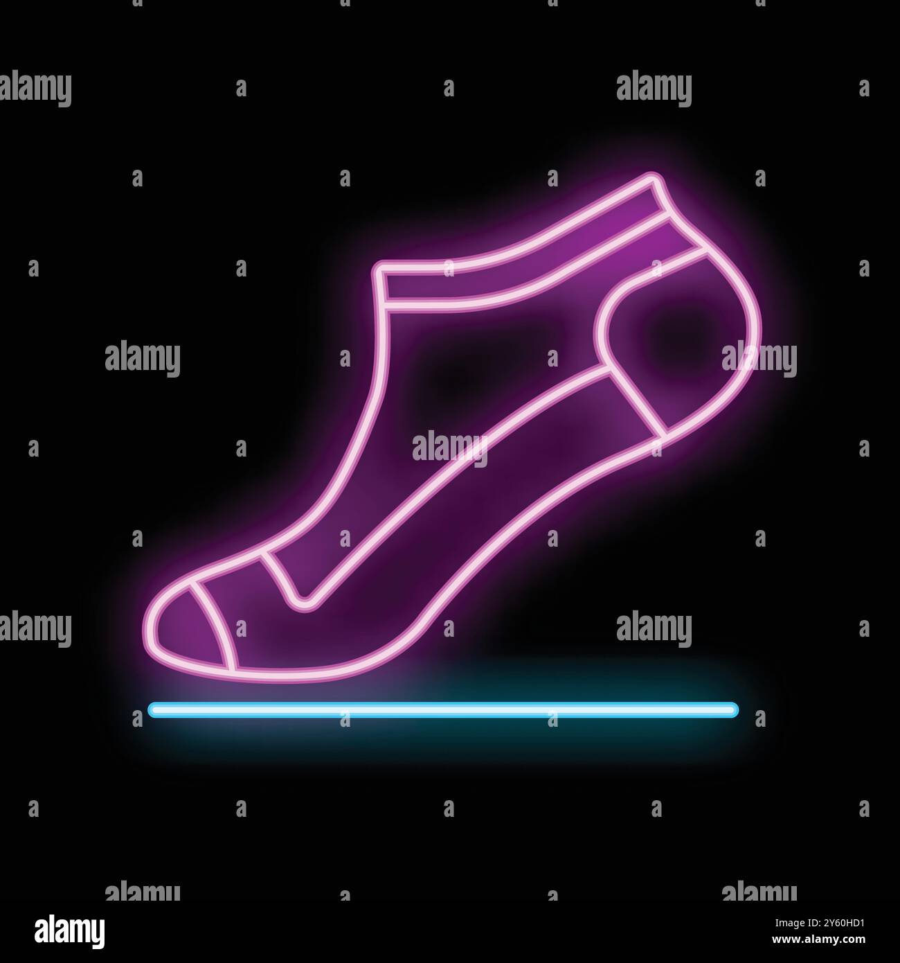 Vibrant neon sign depicting a single sock standing upright on a line ...