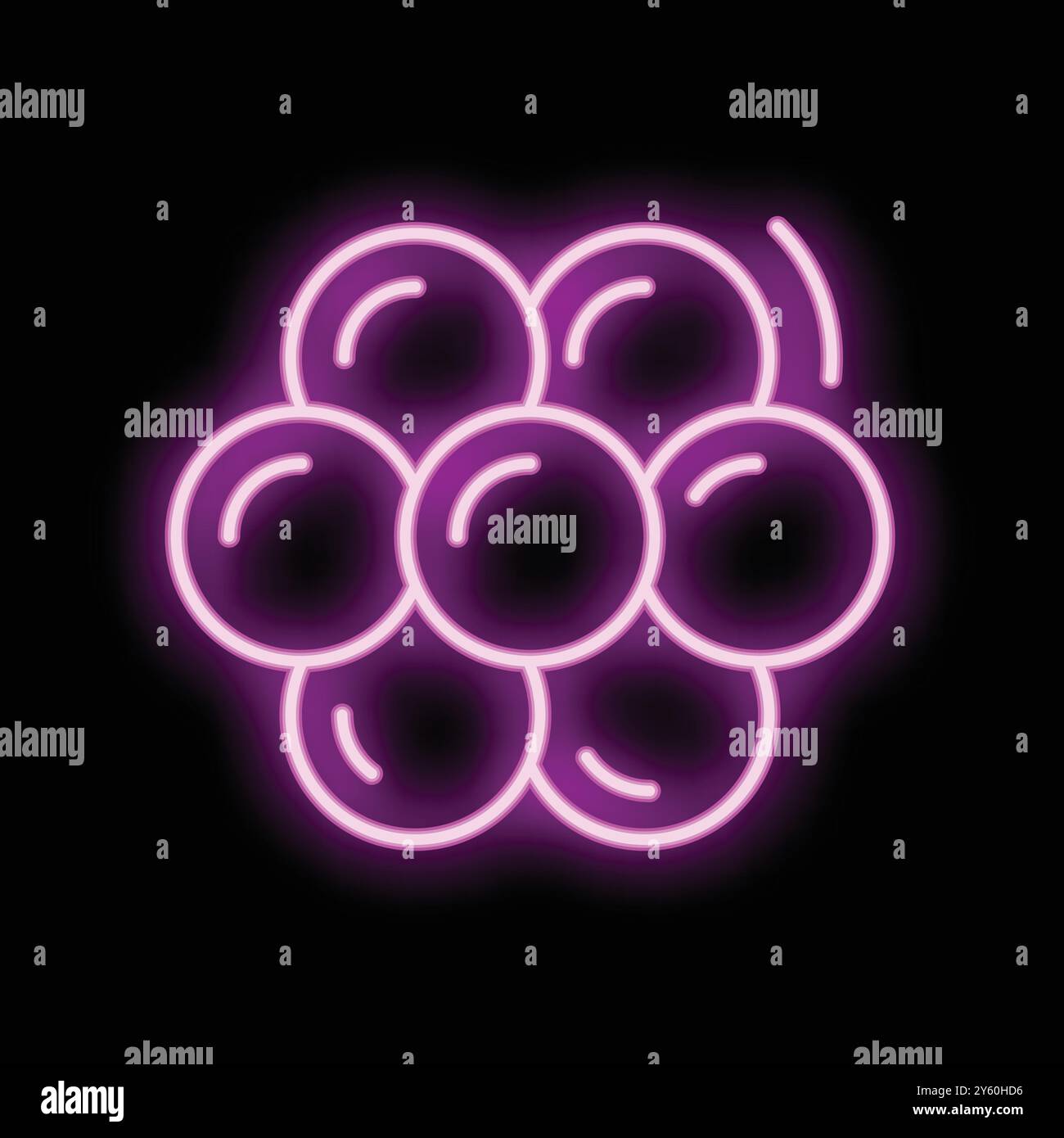 Purple neon sign in the shape of a bunch of grapes, glowing on a black ...