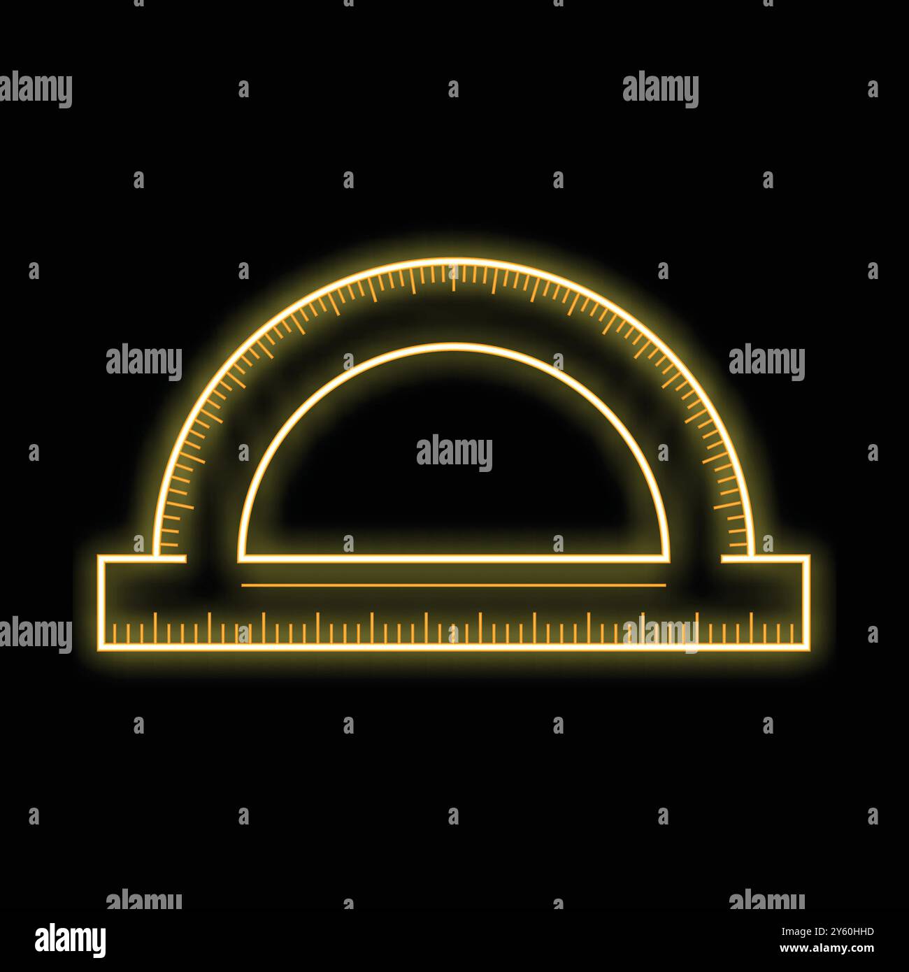 Yellow neon icon of a protractor glowing on black background Stock ...
