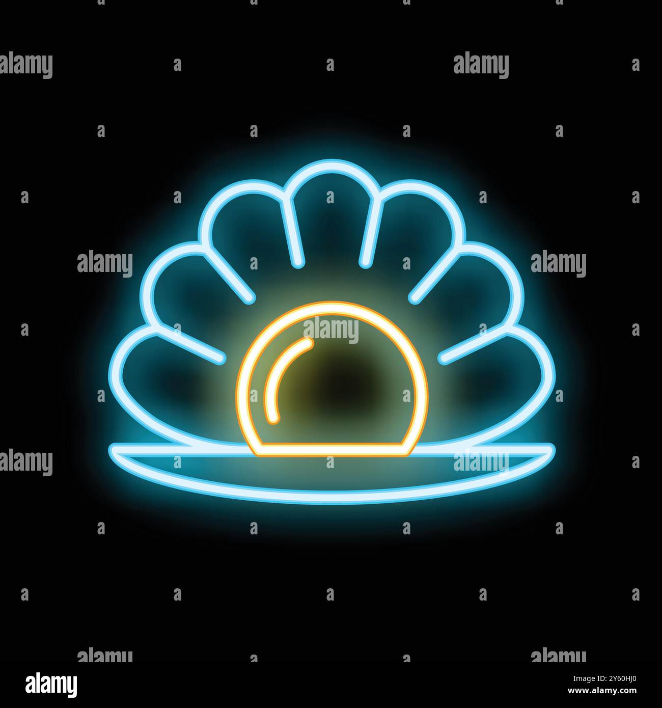 Neon sign showing an open oyster shell with a pearl inside Stock Vector ...
