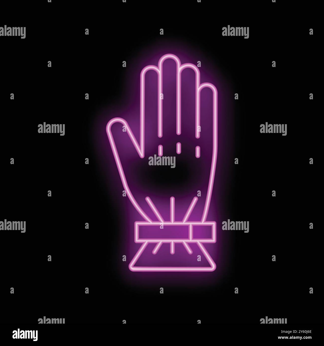 Glowing neon sign showing a hand wearing a smart watch on black ...