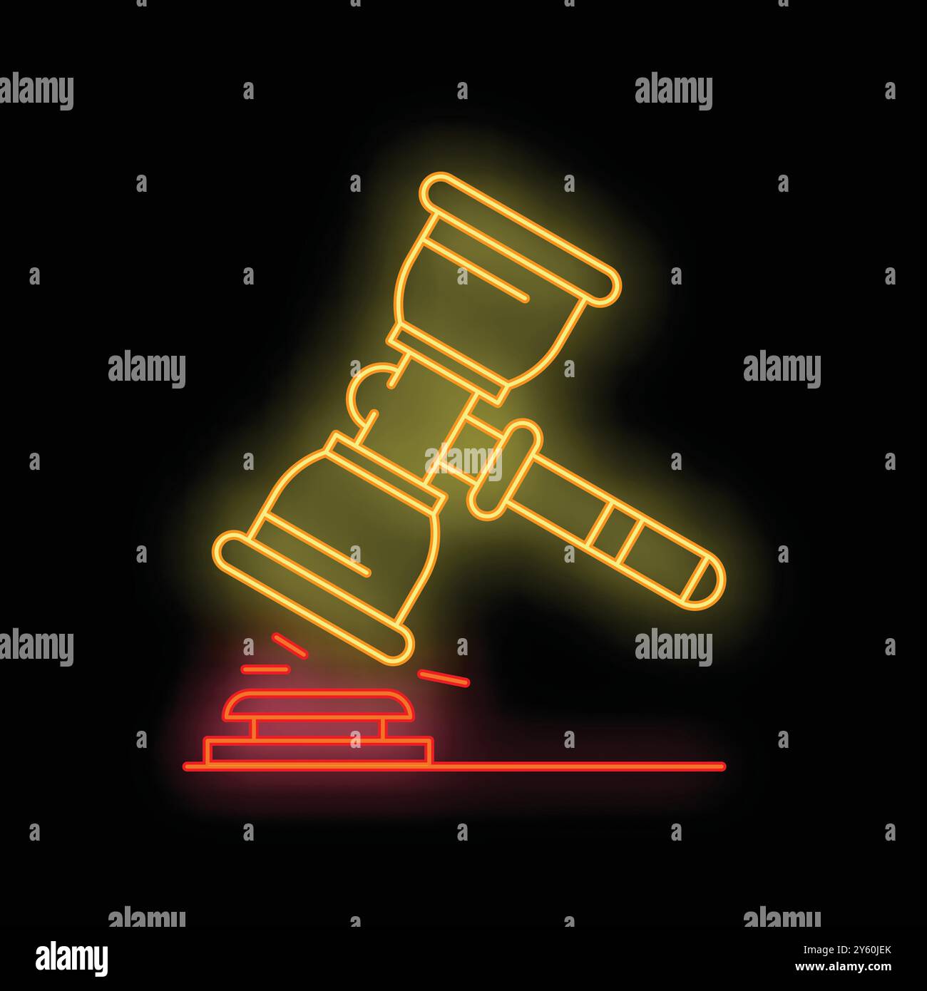 Gavel hitting block neon sign, modern glowing banner design, colorful ...