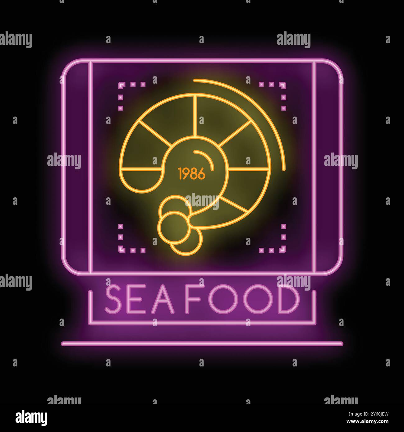 Seafood restaurant since 1986 neon signboard with shrimp icon Stock ...