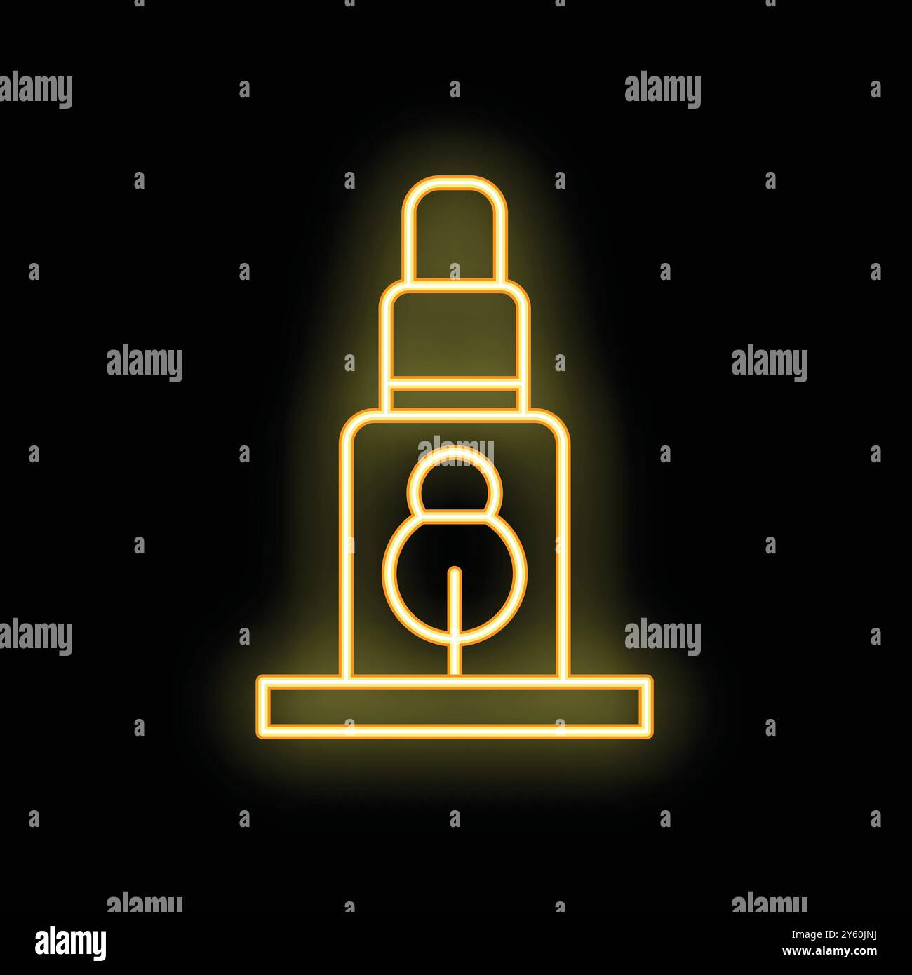 Glowing yellow neon outline of a japanese stone lantern on a black ...