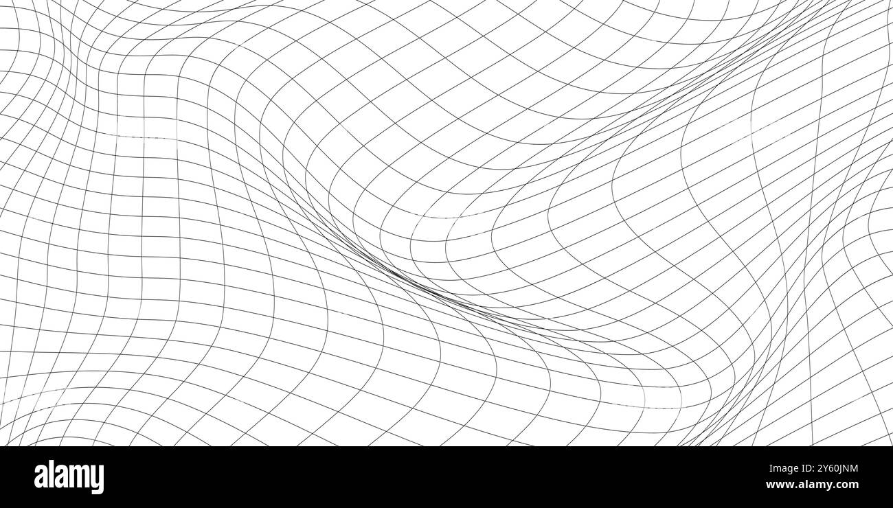 A black and white image of a wave with a grid pattern. Vector ...