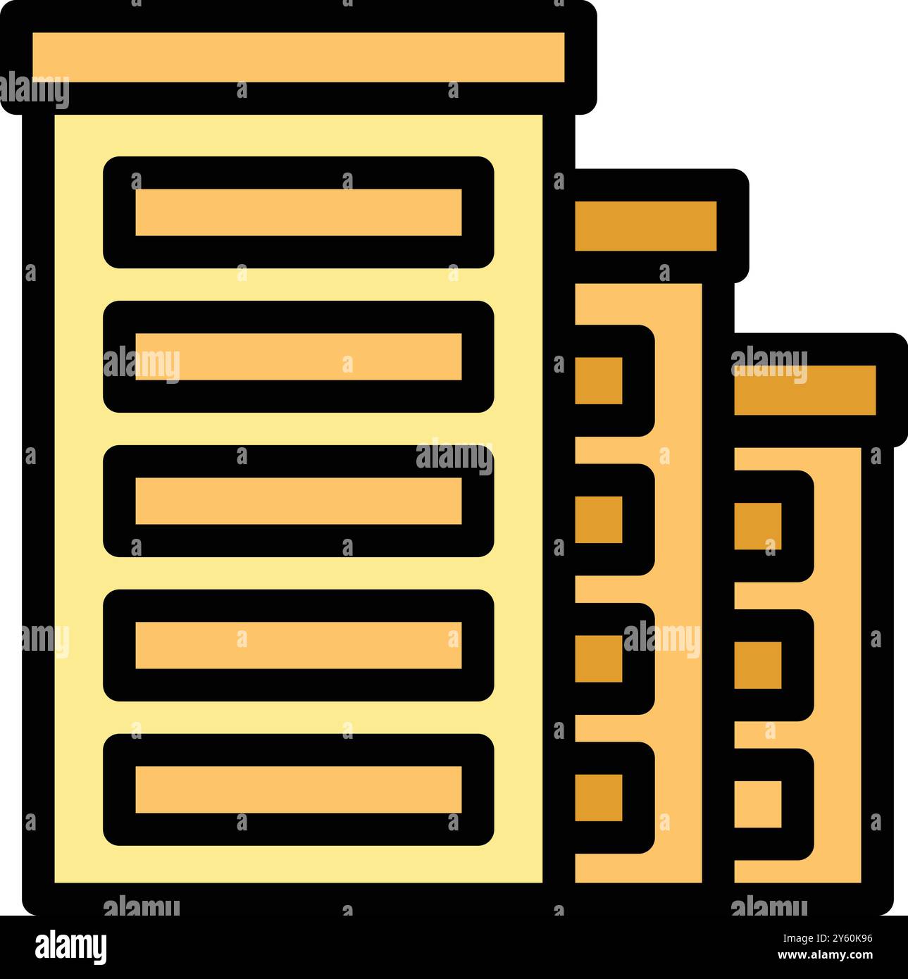 Simple colorful icon of a city facade with three buildings, useful for ...