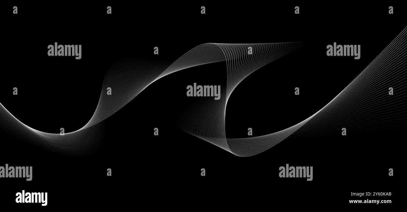 Abstract wave element for design. Curved wavy line on dark background ...