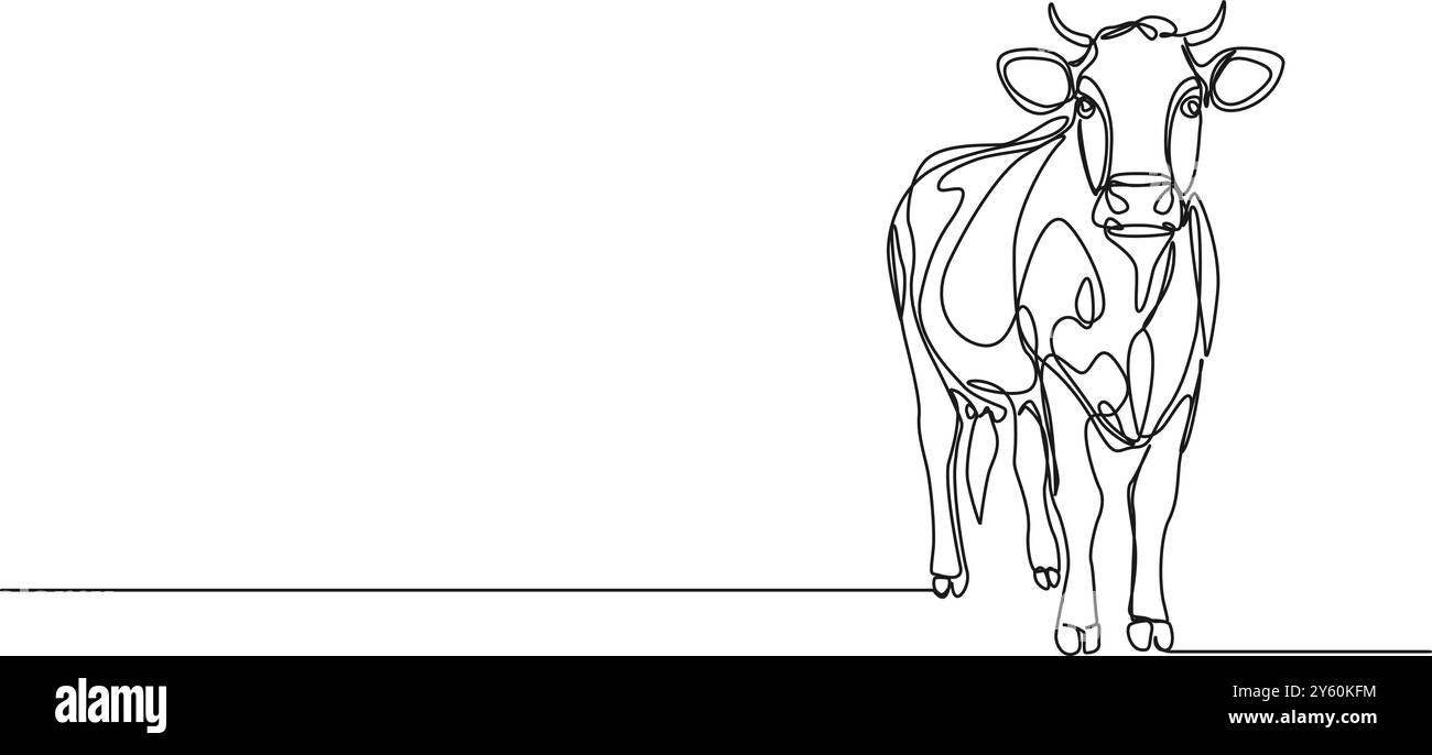 continuous single line drawing of a cow, line art vector illustration ...