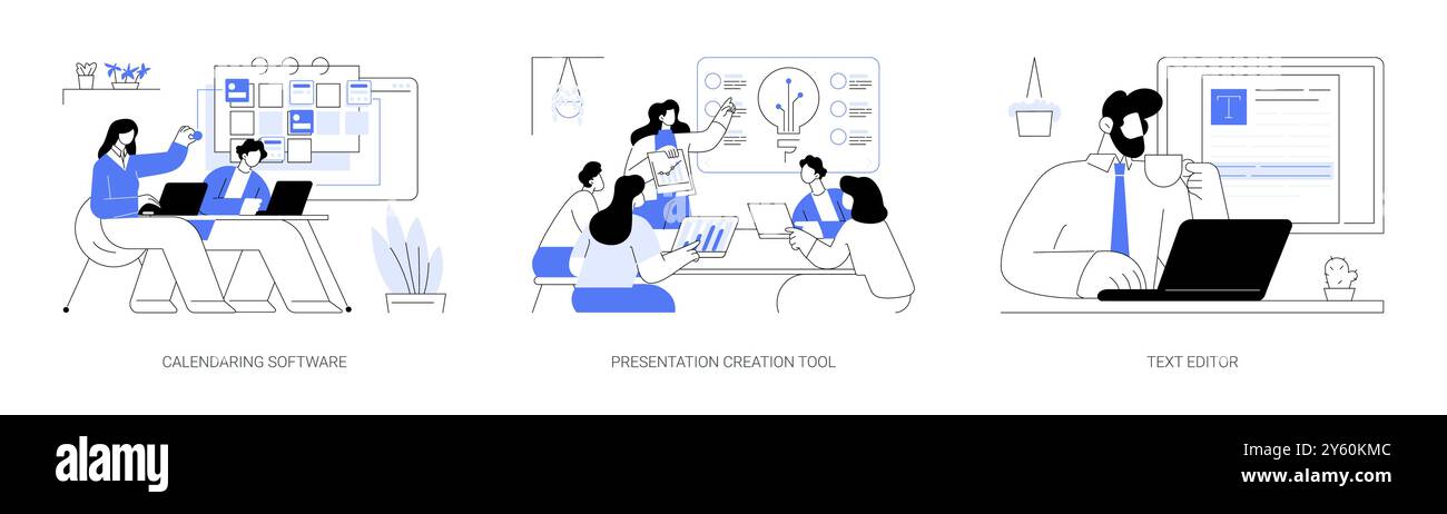 Working with software isolated cartoon vector illustrations se Stock ...
