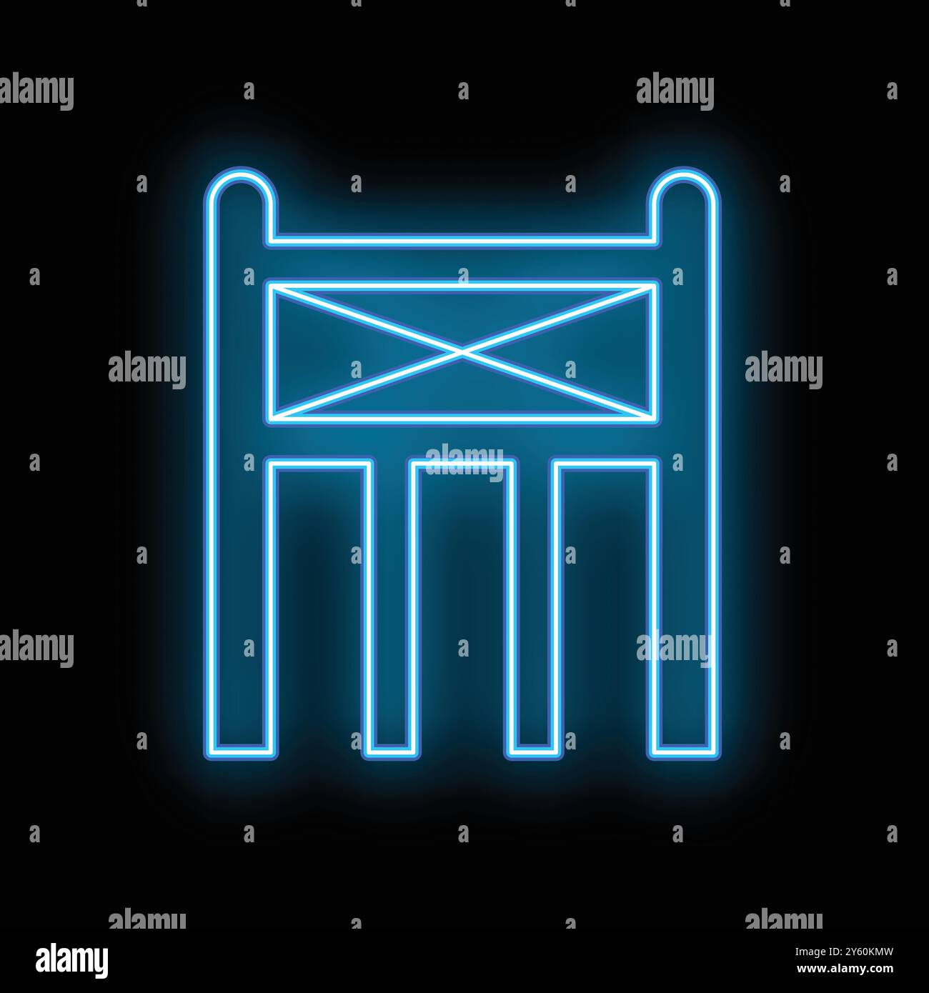Blue neon sign showing a turnstile with four rotating arms and a cross ...