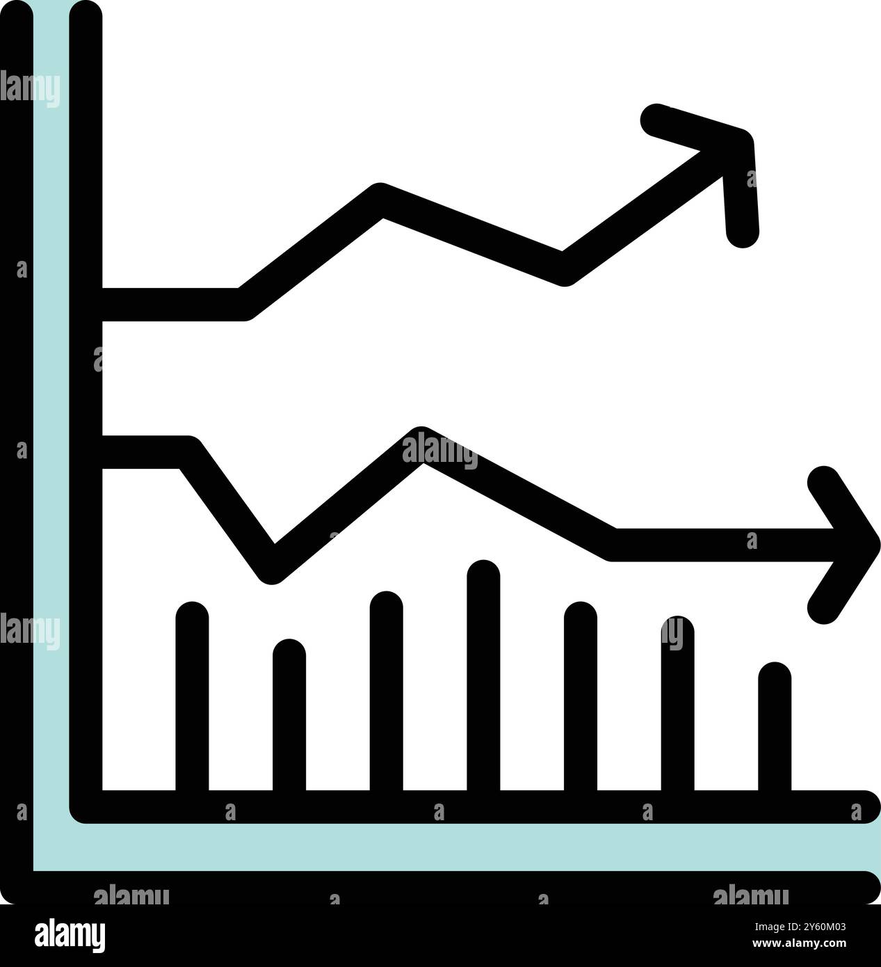 This simple icon depicts a line graph with one line trending upwards ...