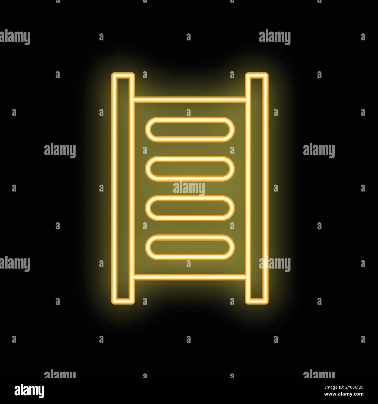 Yellow neon ladder icon glowing on a black background, simple vector ...