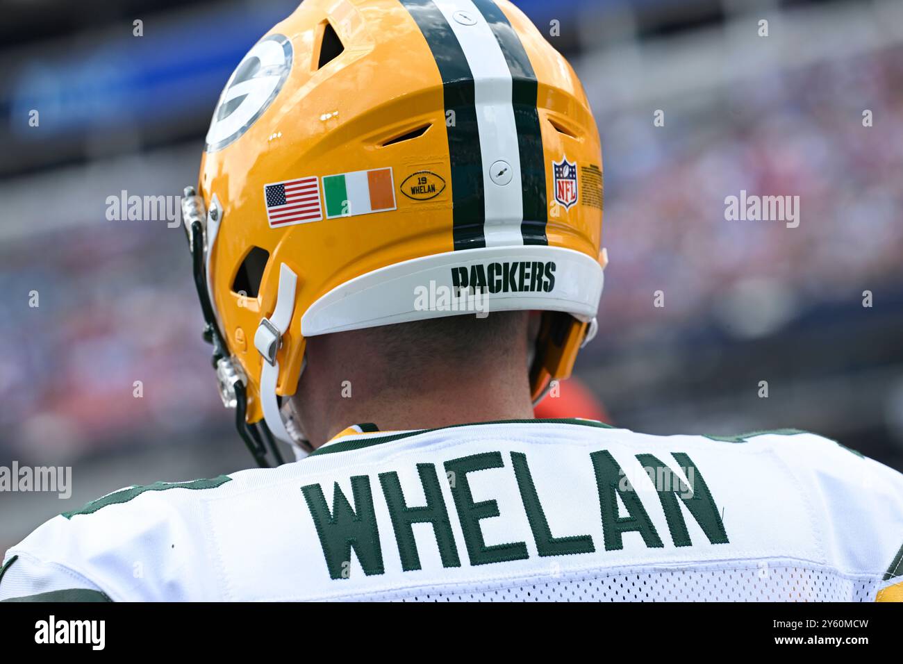 Green Bay Packers punter Daniel Whelan (19) is pictured with his helmet ...