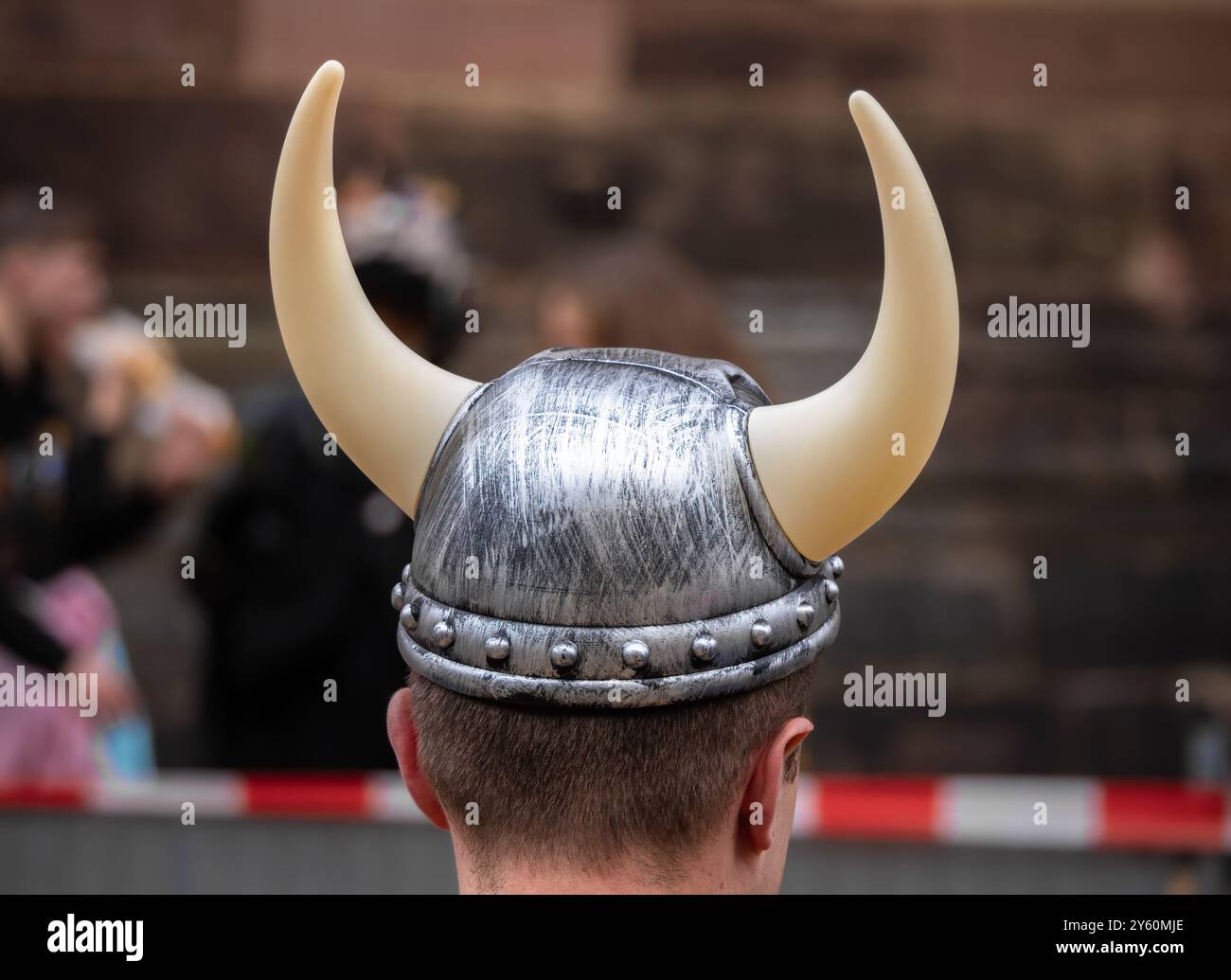 Masquerade. A man with a viking carnival helmet with two horns Stock ...