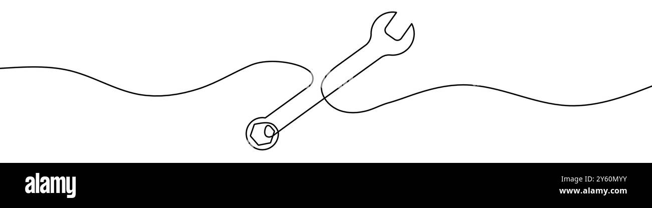 Continuous line drawing of wrench. Single line drawing of a wrench ...