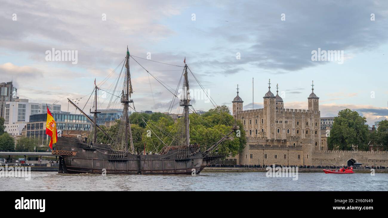 London, UK, 23rd Sept, 2024. The Galeón Andalucía, a unique replica of ...