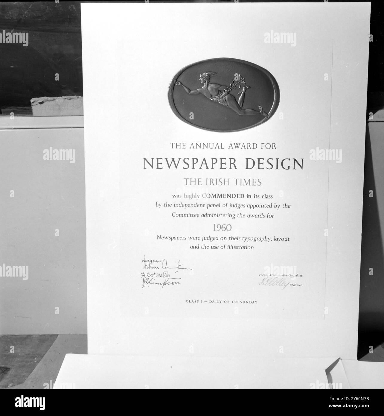SPECIAL IRISH TIMES AWARD NEWSPAPER DESIGN IRISH TIMES 18 NOVEMBER 1960 ...