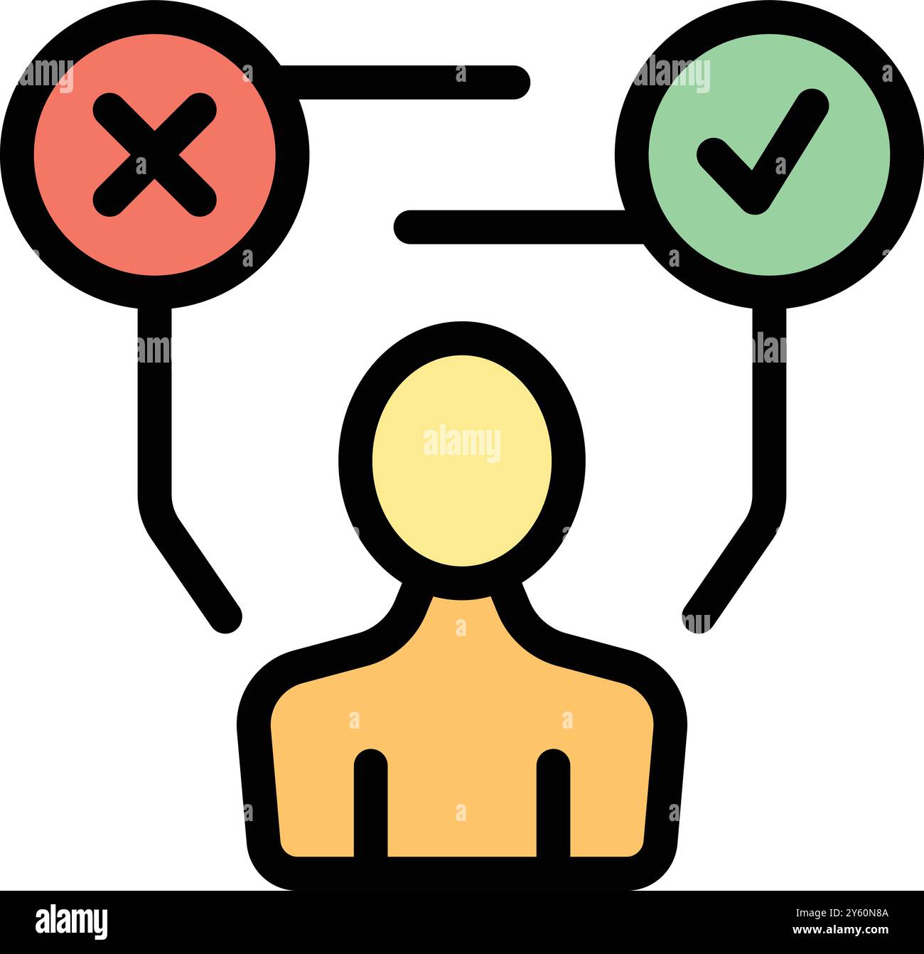 Businessman is choosing between right and wrong decisions with ...