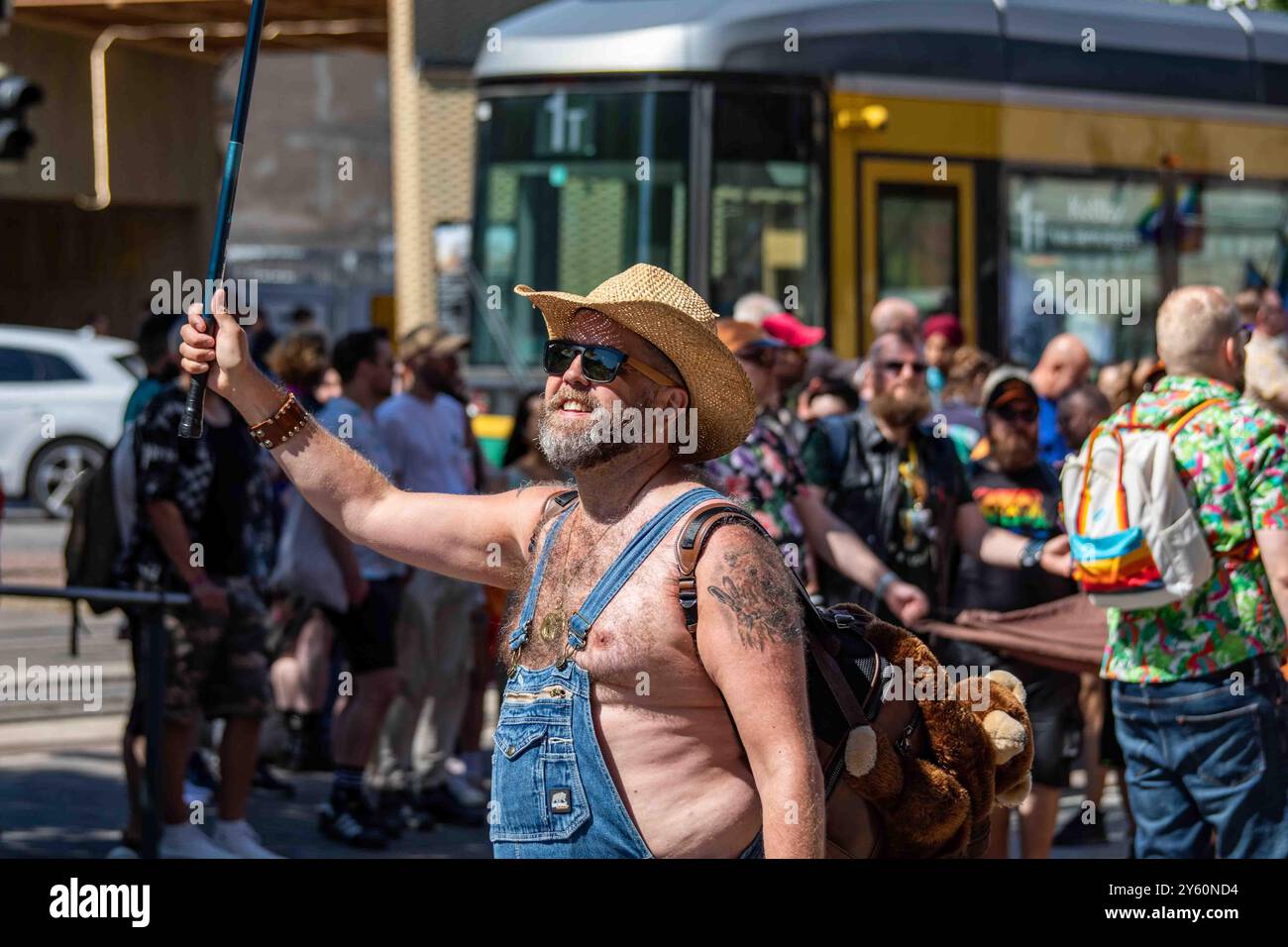 Bearded man celebrating bear subculture at Helsinki Pride 2024 parade ...