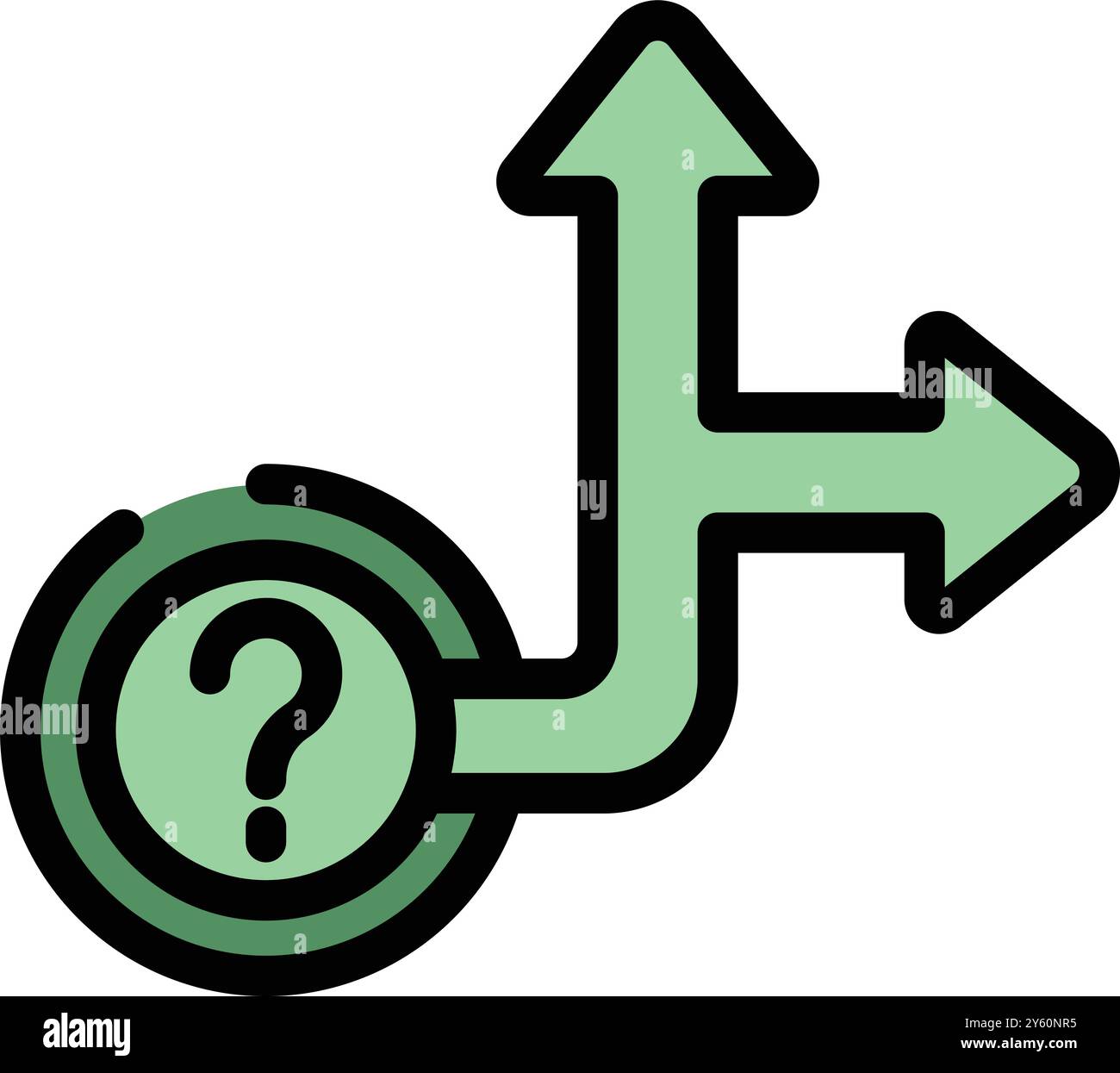 Concept of choosing the right path symbolized by a question mark and ...