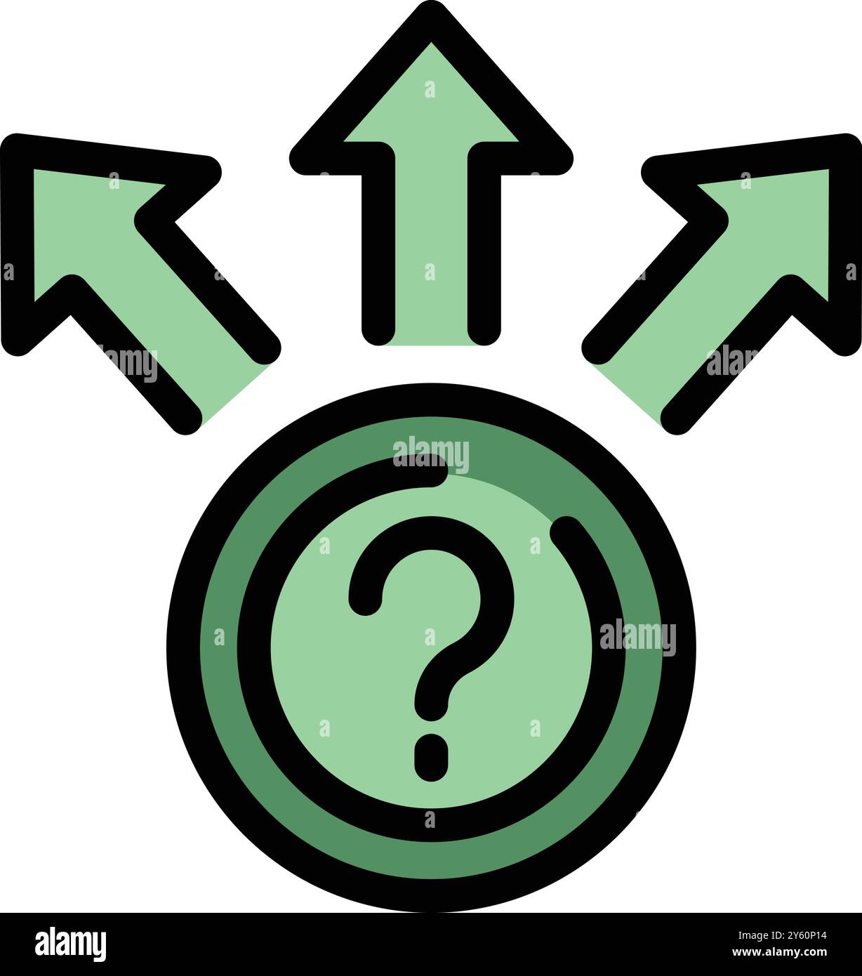 Question mark inside a circle with three arrows pointing up representing different options and ...