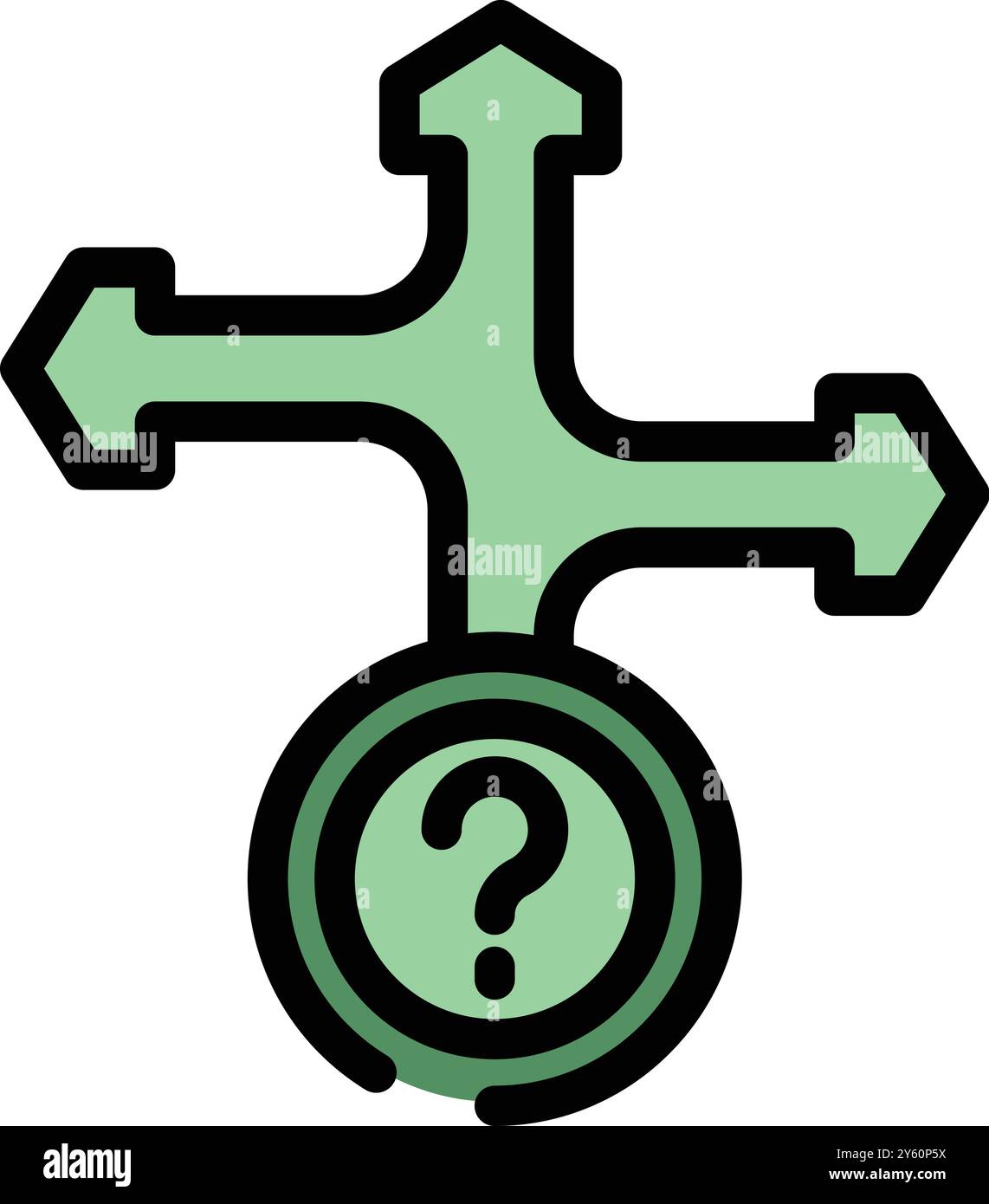 Question mark is standing at a crossroads with arrows pointing in ...