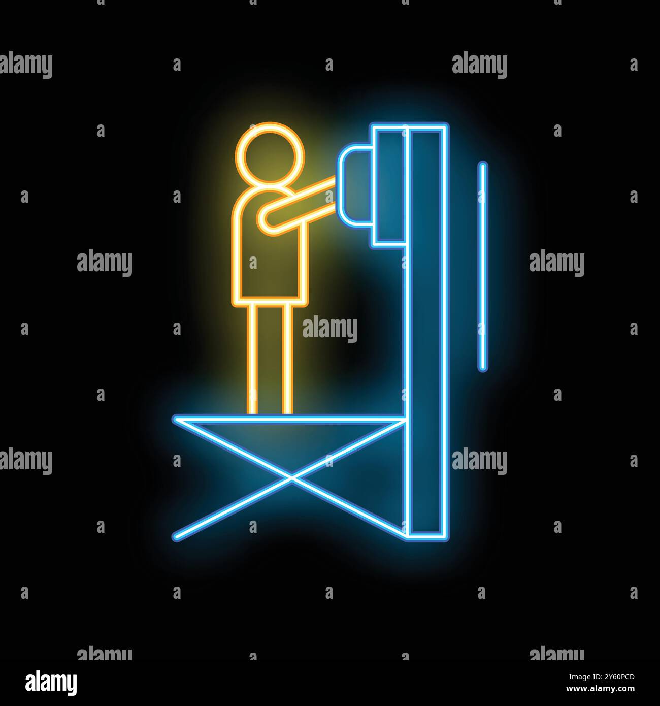 Neon sign of a person using a public phone booth on a platform Stock ...
