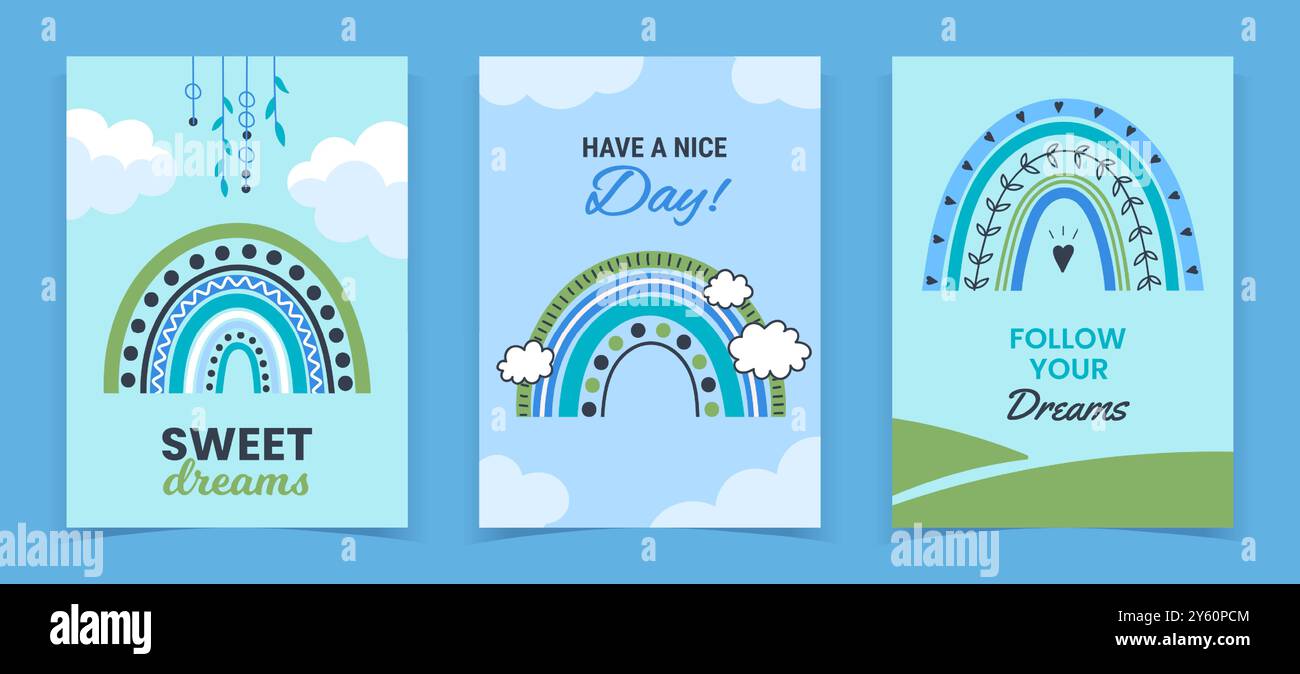 Cute Boho rainbow. Dream clouds. Day sky. Scenic cloudscape ...