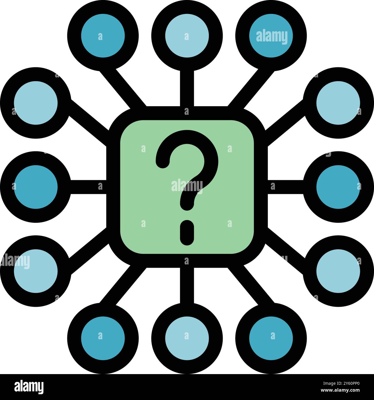 Question mark is connecting with multiple circles, symbolizing a ...