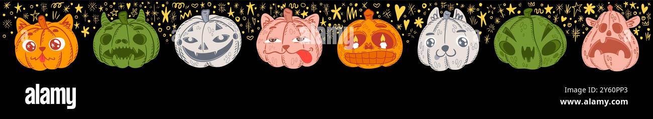 Cute halloween pumpkins. Happy october face character, funny ghost or ...