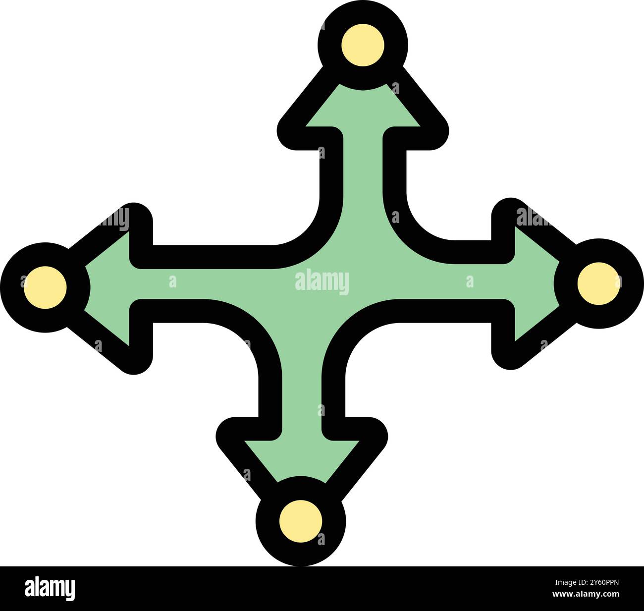 Four way arrow sign with circles is showing different directions for ...