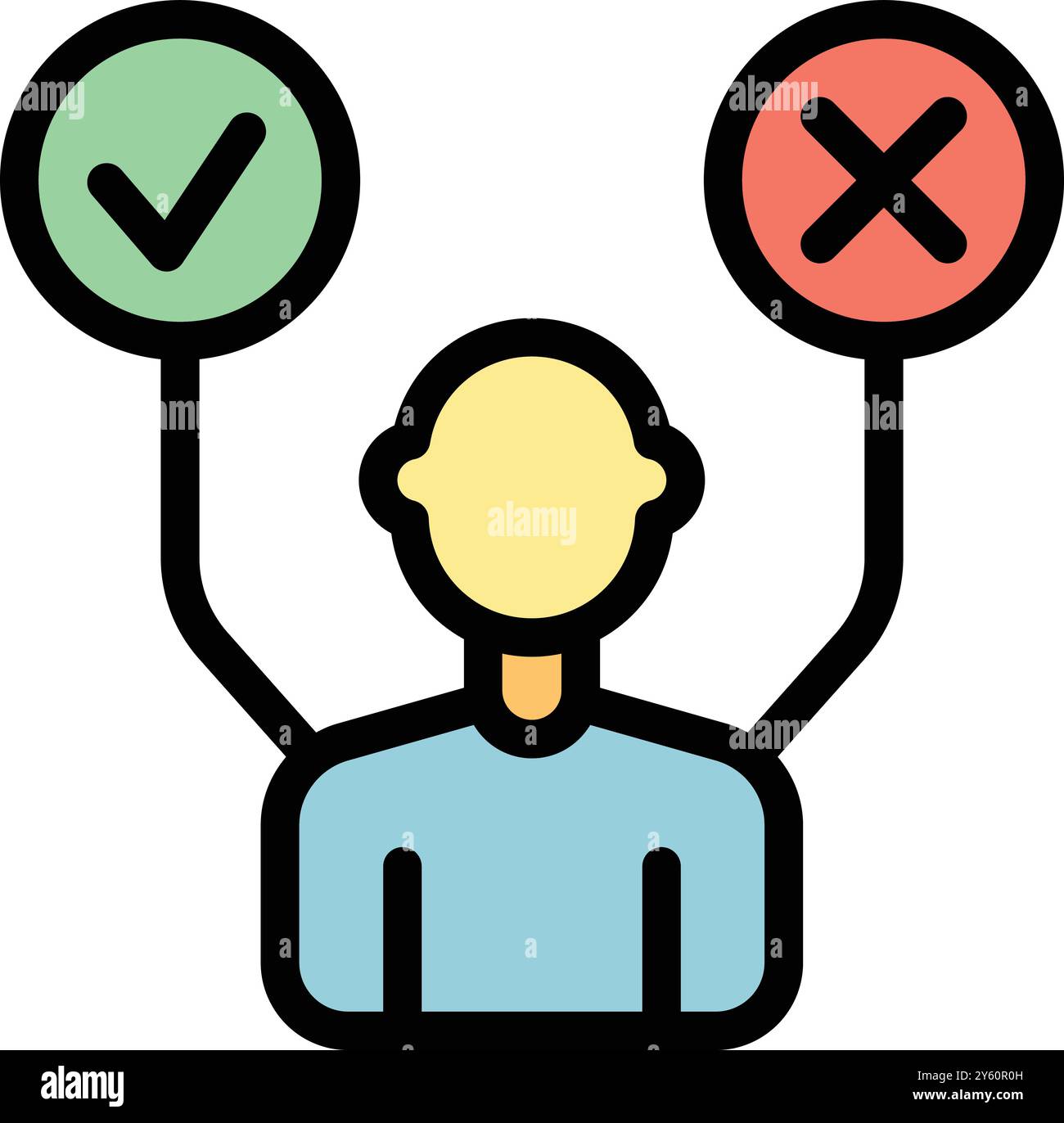 Businessman is deciding between a right decision represented by a green ...