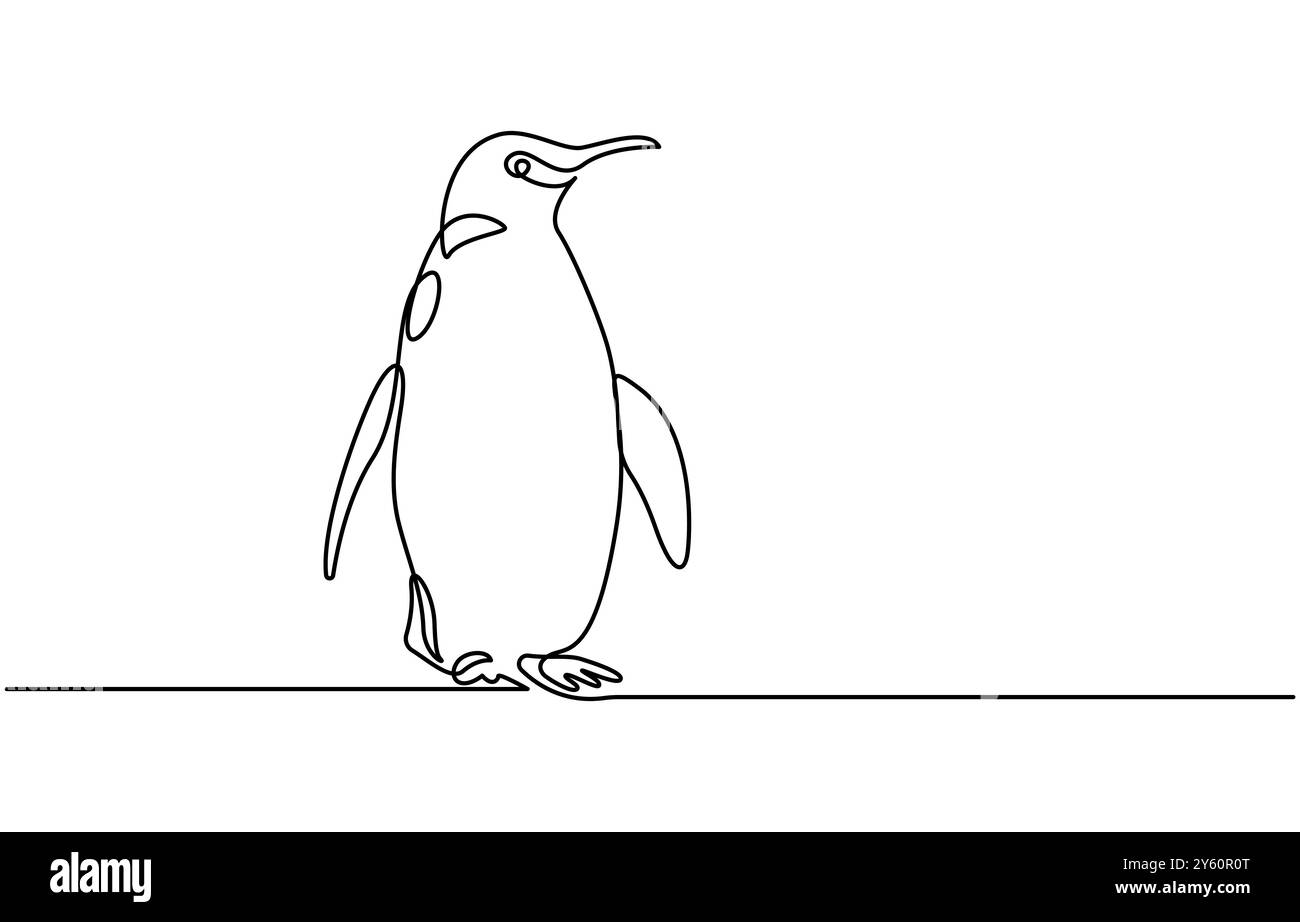 Penguin Continuous One Line Art Drawing Of Vector One Line Penguin Sketch Outline Monochrome