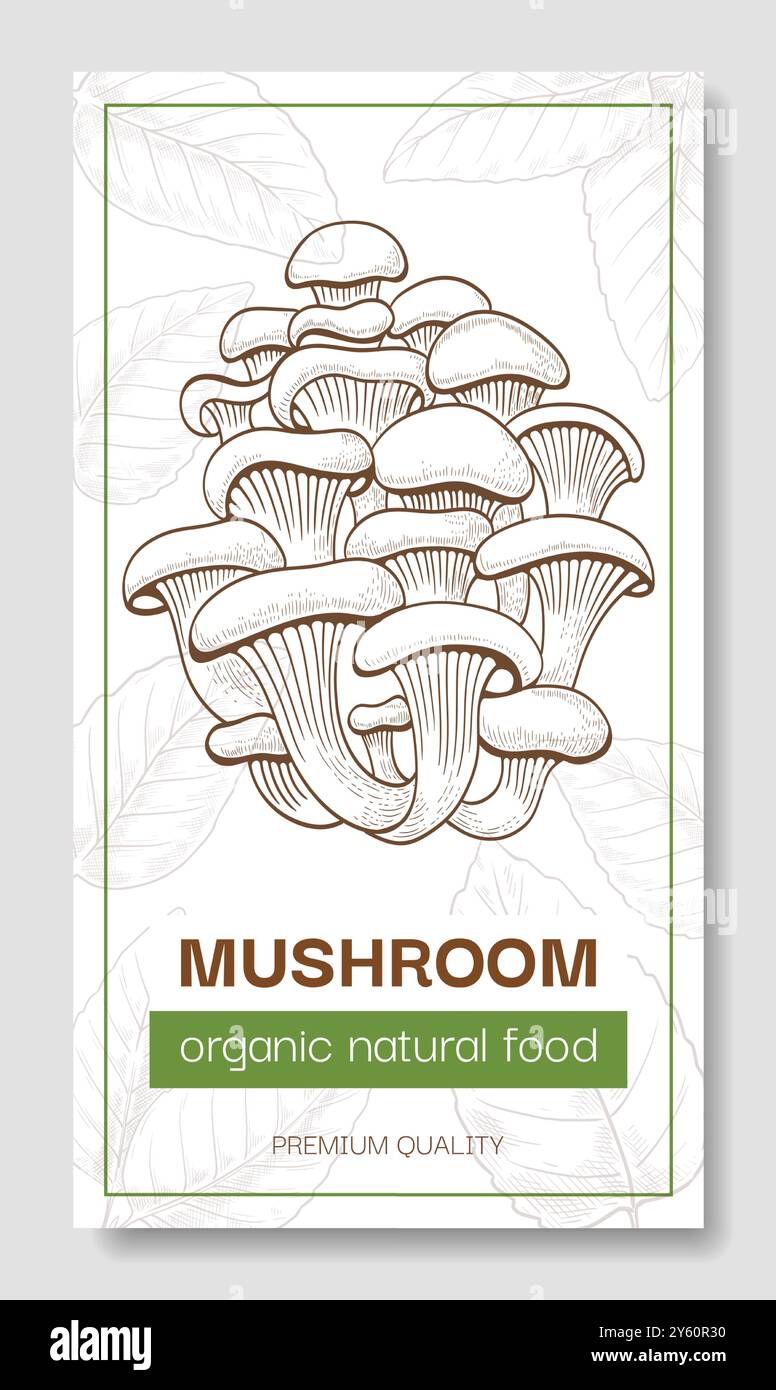 Organic natural food. Honey mushrooms poster. Packaging design. Forest ...