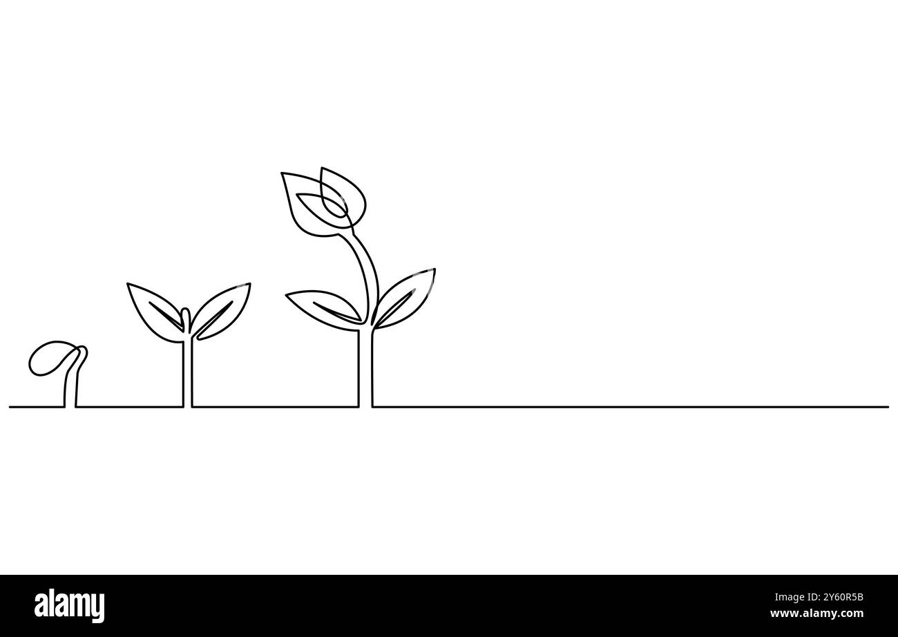 Continuous one line plant growth tree outline vector art Stock Vector ...