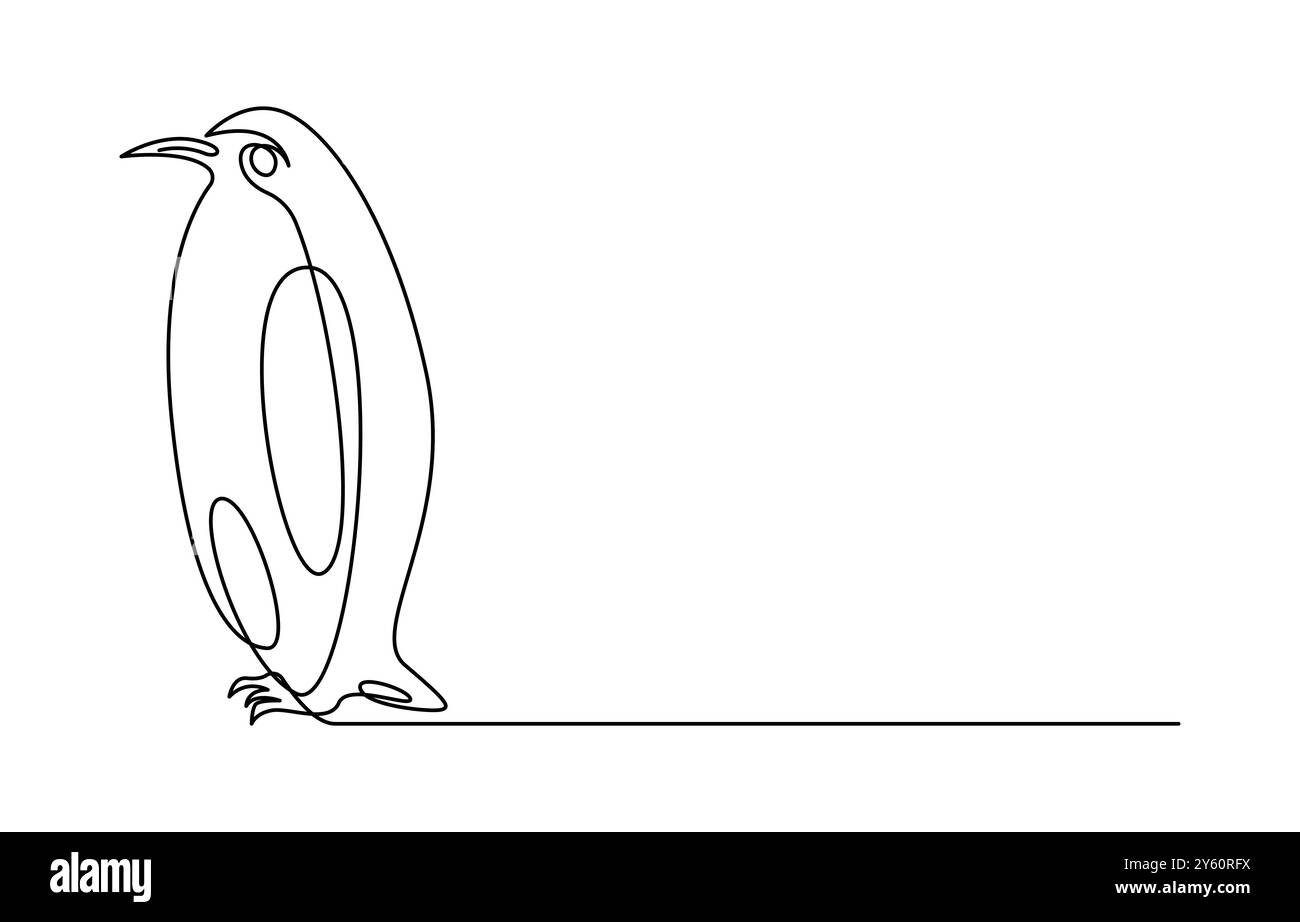 Penguin Continuous One Line Art Drawing Of Vector One Line Penguin Sketch Outline Monochrome