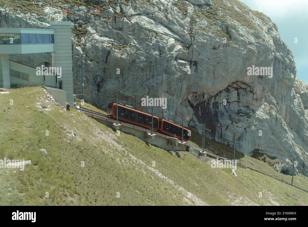 Pilatus, Switzerland - July 19, 2024: Famous cogwheel train climbing to ...