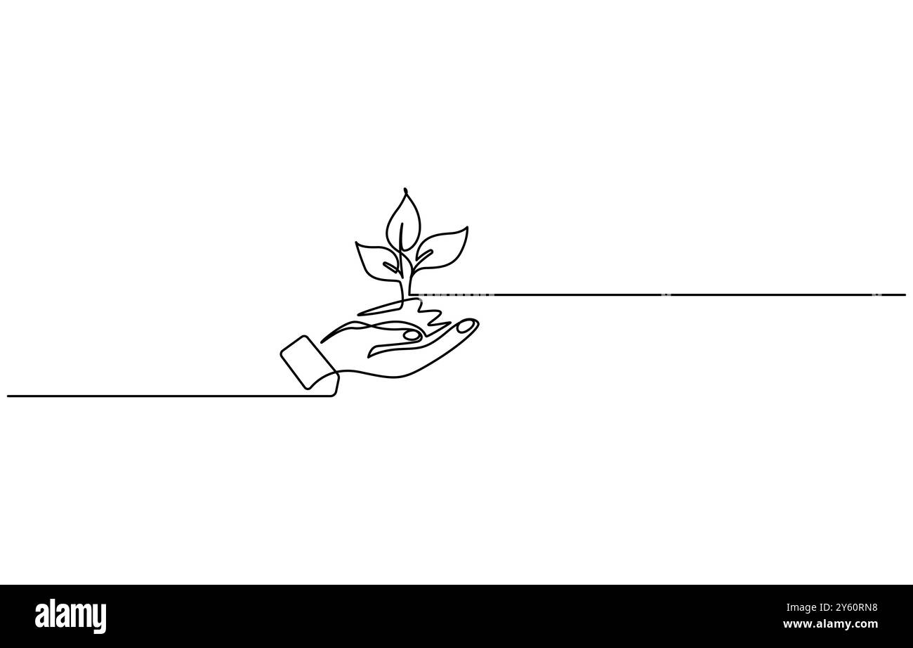 Continuous one line plant growth tree outline vector art Stock Vector ...
