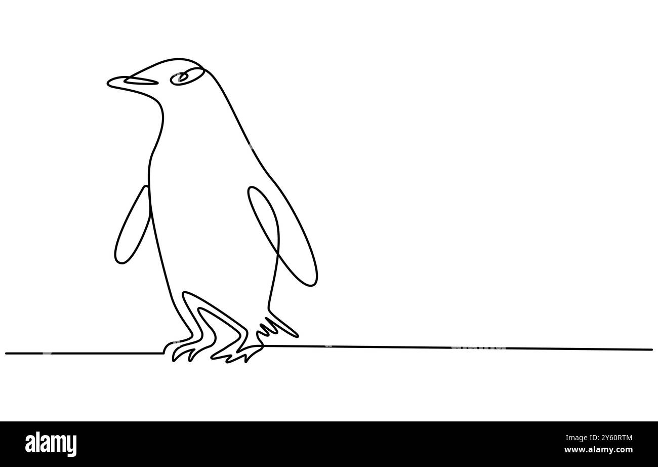 Penguin Continuous One Line Art Drawing Of Vector One Line Penguin Sketch Outline Monochrome
