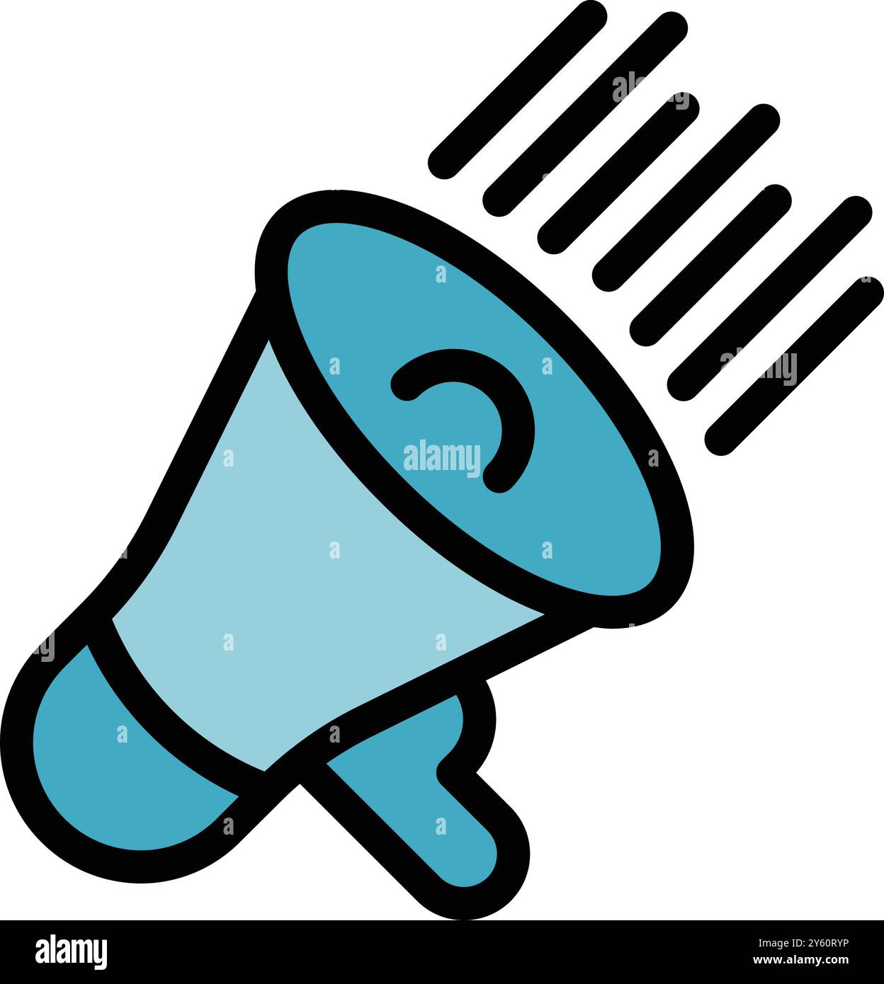 Blue megaphone is making an announcement with sound waves coming out of ...