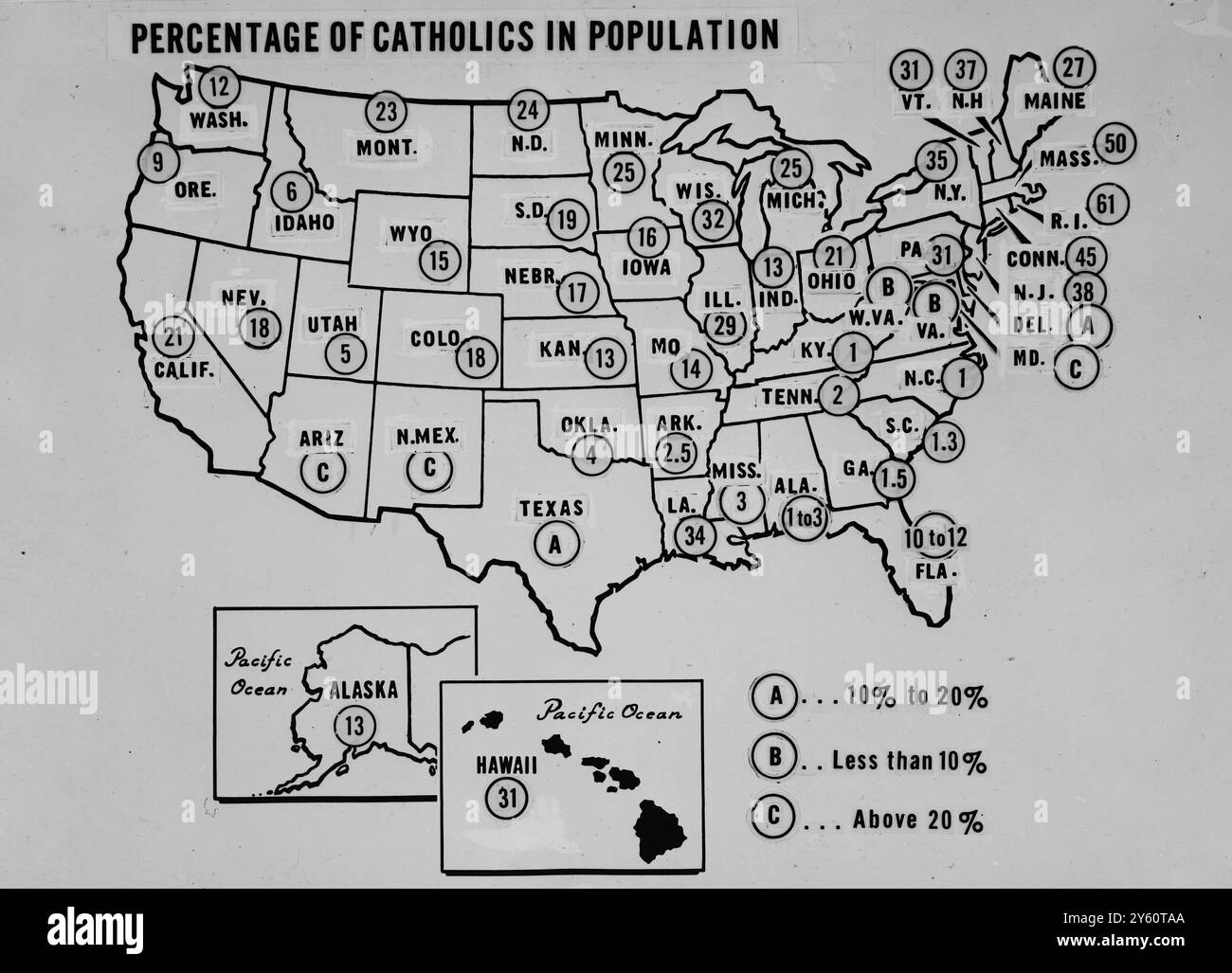 MAPS OF ROMAN CATHOLICS IN COUNTRY 25 OCTOBER 1960 Stock Photo - Alamy