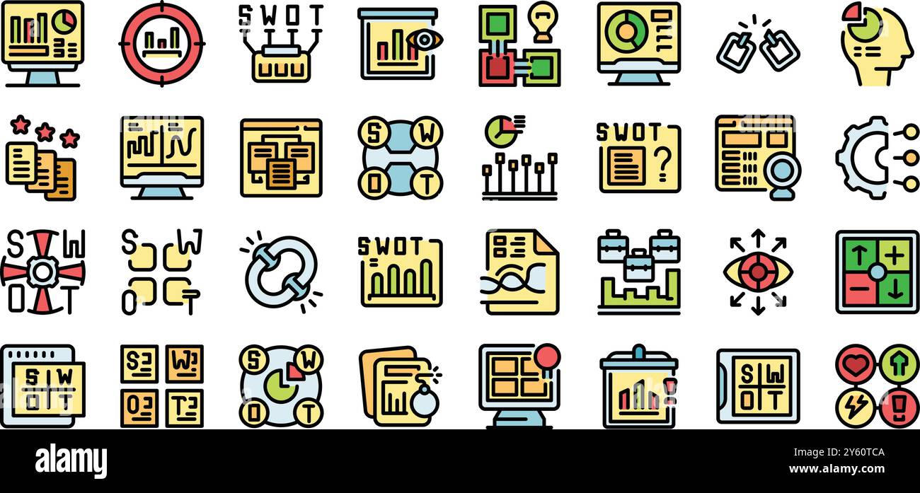 Swot analysis icons showing opportunity, threat, weakness and strength ...