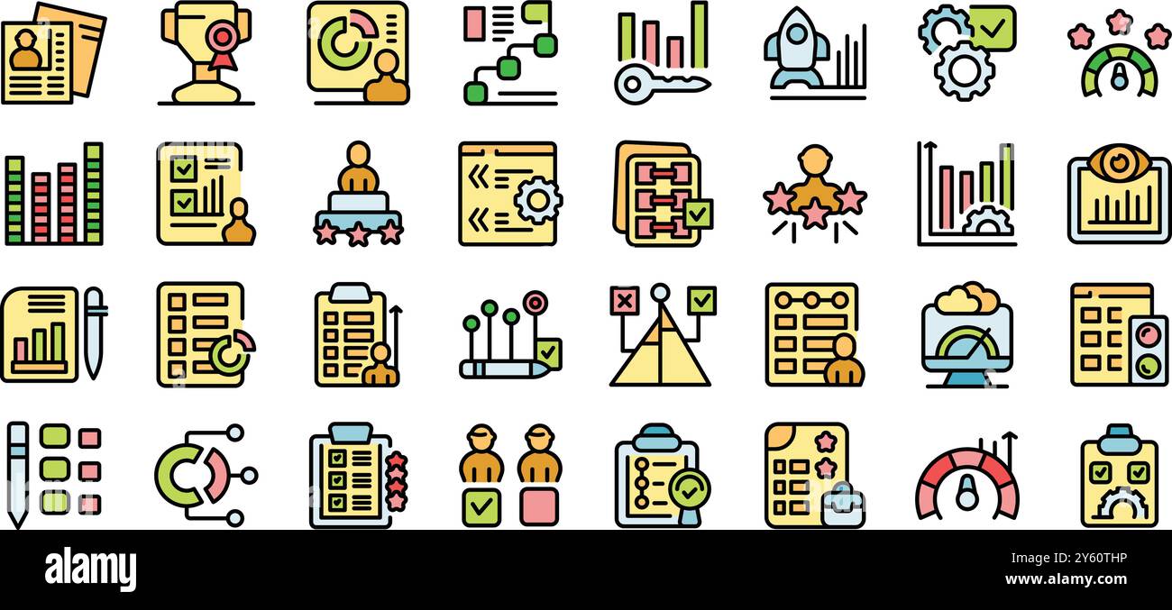 Assessment icons set. Outline set of assessment vector icons for web ...