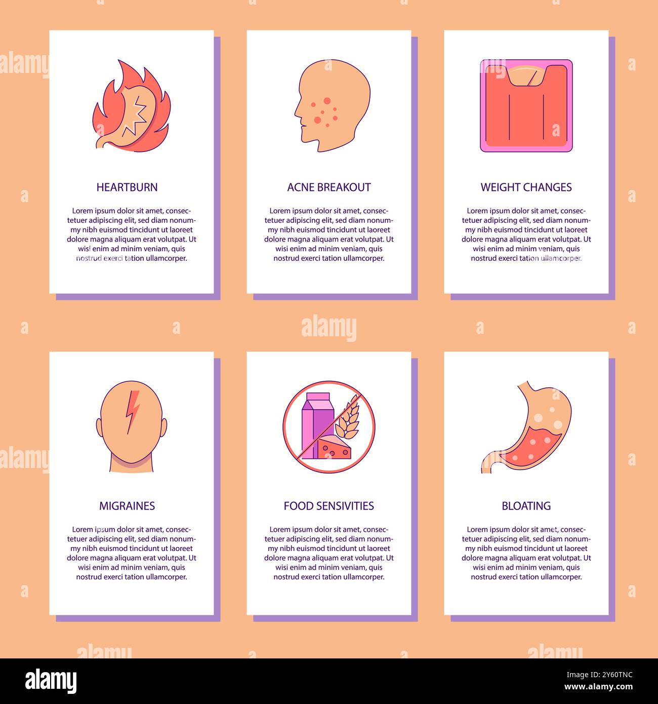 Signs of unhealthy gut banner template with place for text. Indigestion ...